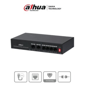Switch Dahua POE de 6 Puertos Fast Ethernet, 4 Puertos PoE 10/100, 2 ...